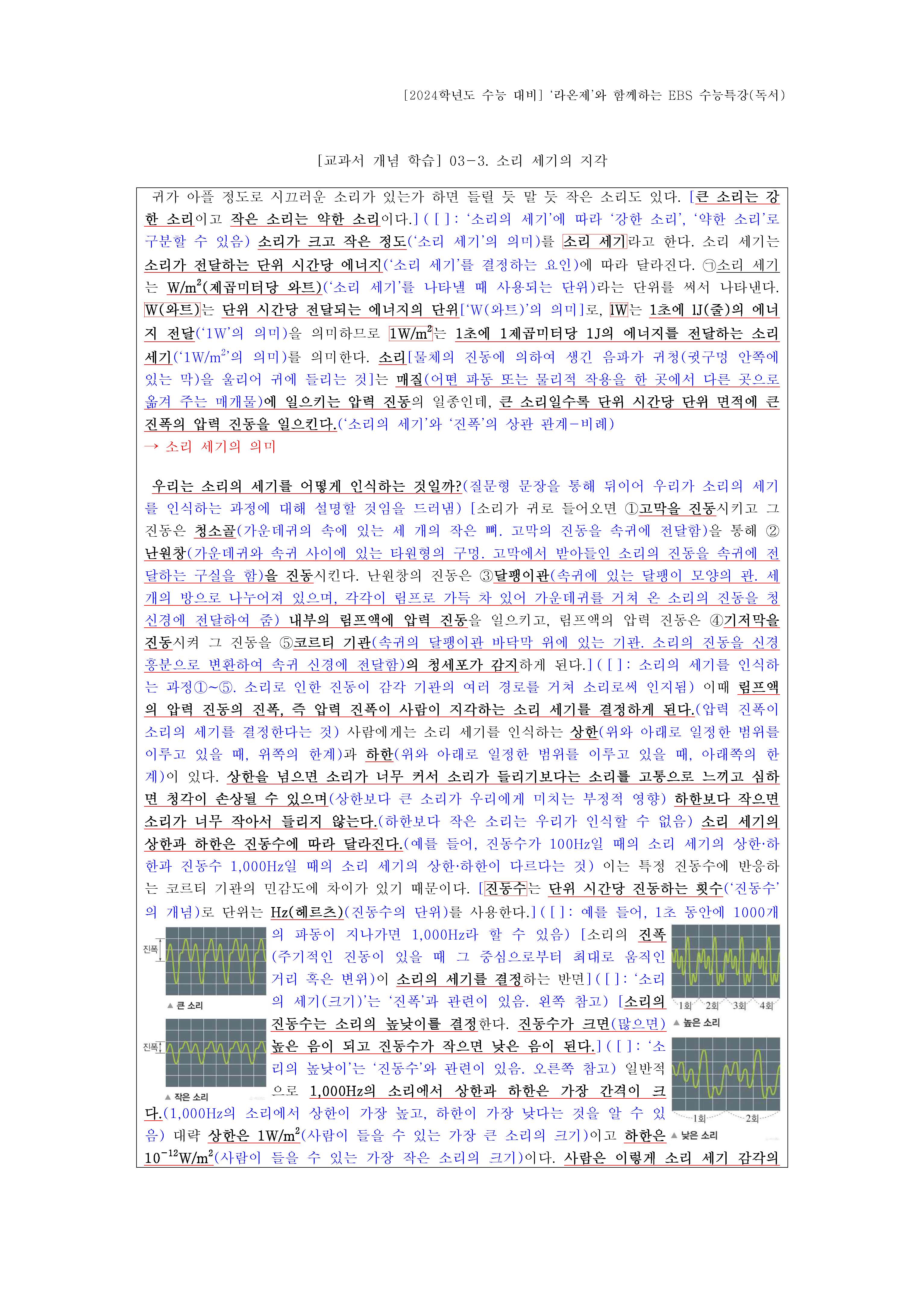 2024학년도 Ebs 수능특강 독서 교과서 개념 학습 03 3 소리 세기의 지각